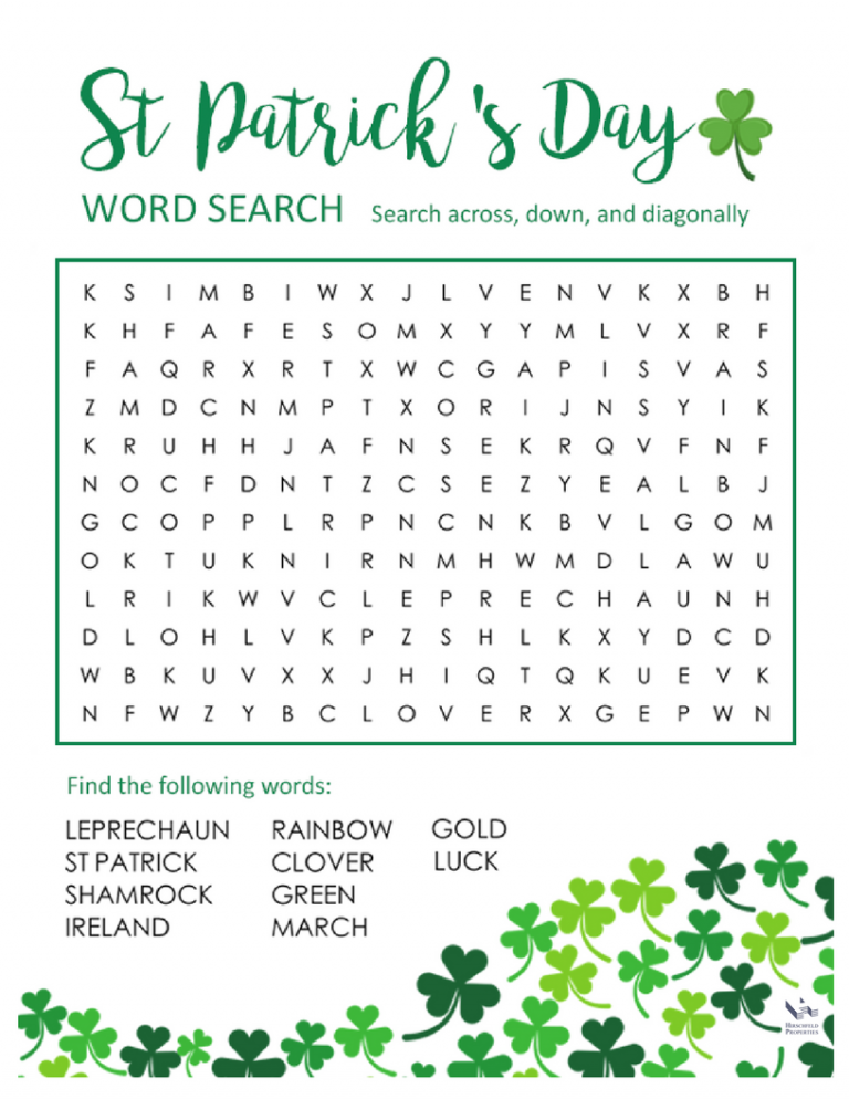 St. Patrick’s Day Word Search | Hirschfeld