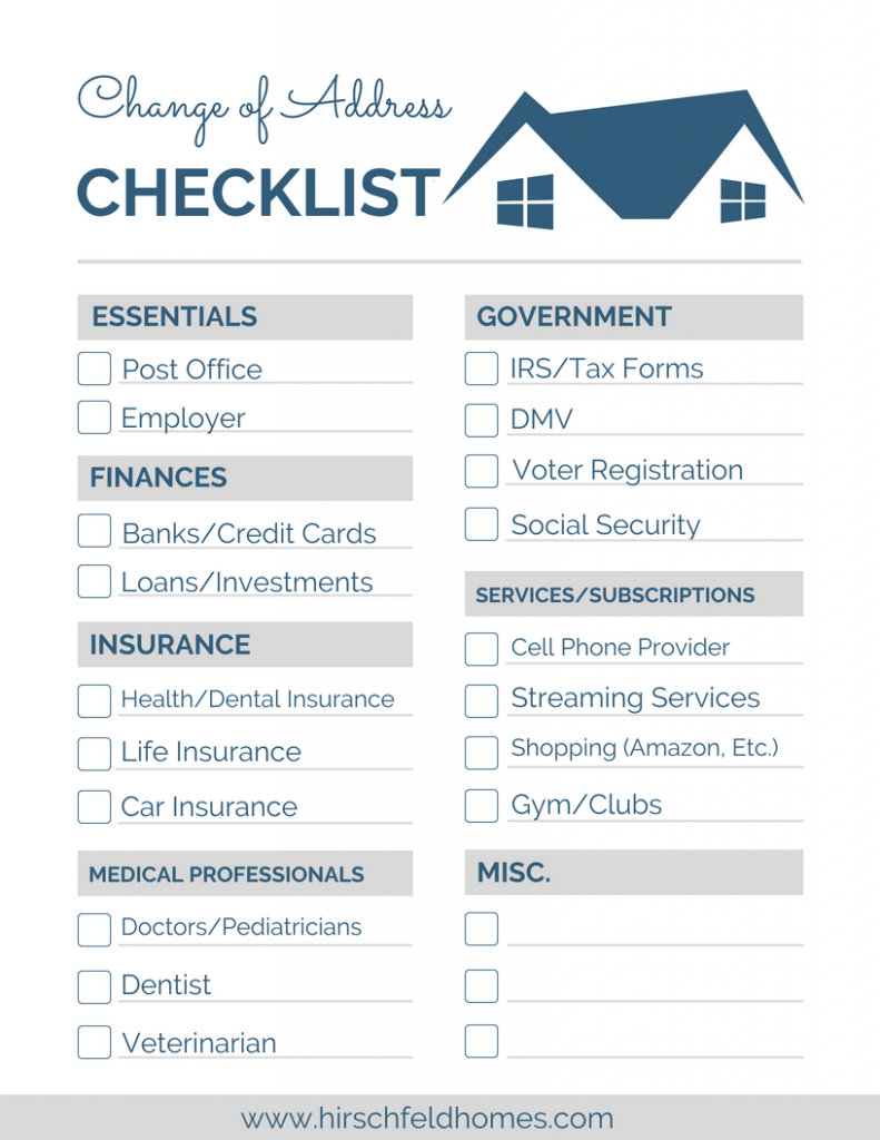 Change Of Address Checklist Hirschfeld Change Of Address Checklist Hirschfeld